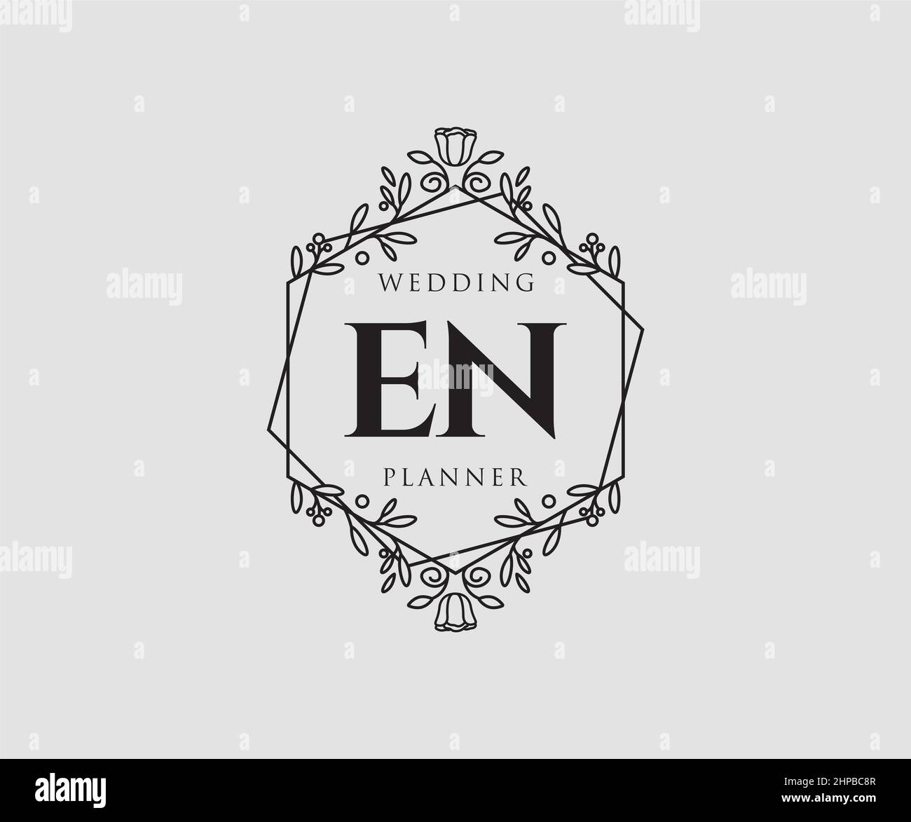 EN Initials letter Wedding monogram logos collection, hand drawn modern ...