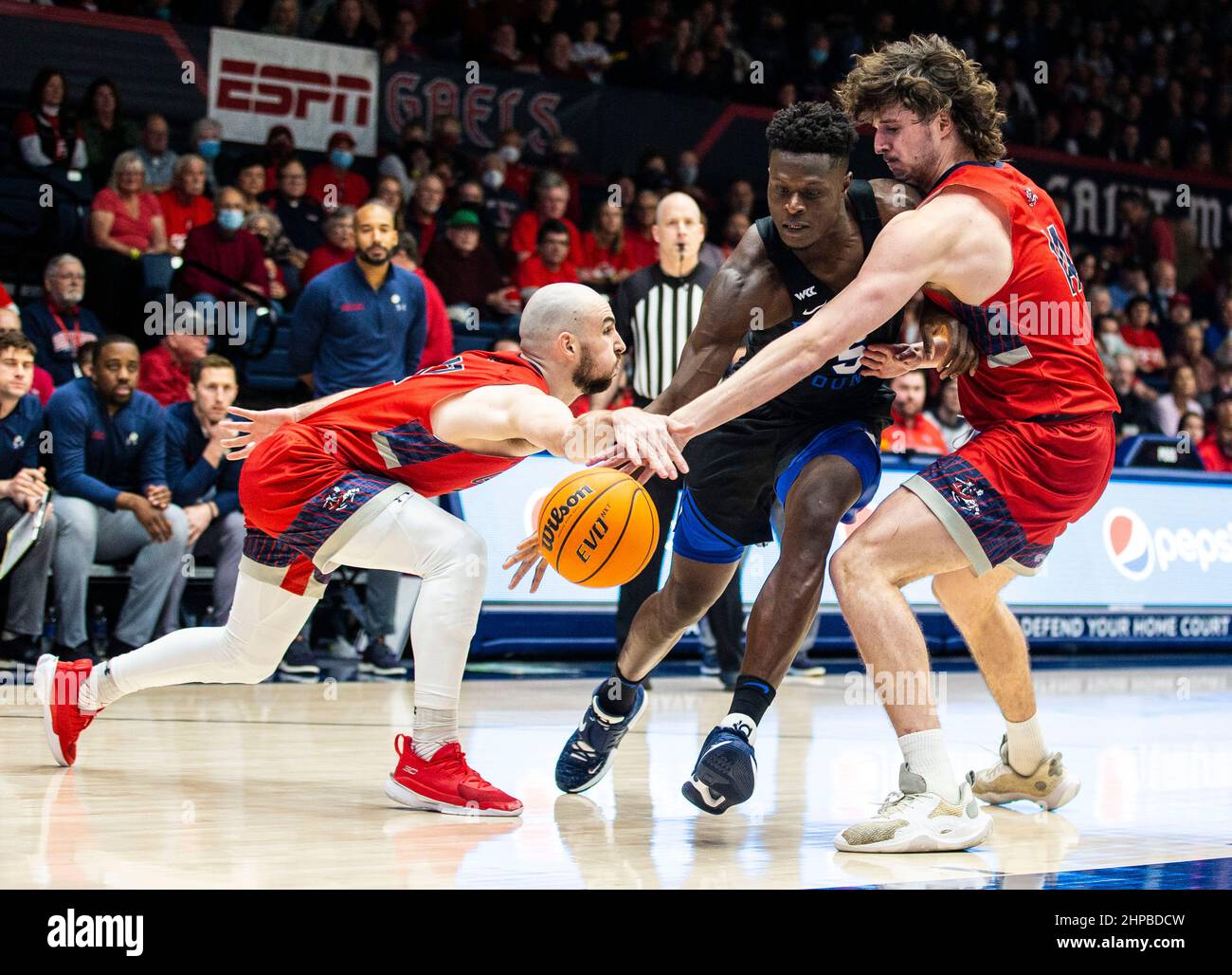 February 19, 2022 Moraga, CA U.S.A. Brigham Young forward Gideon George ...