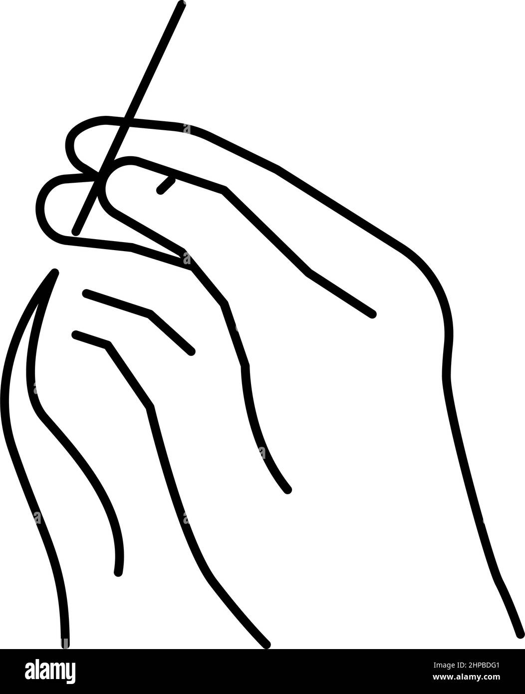 sewing hand holding needle with thread line icon vector illustration ...