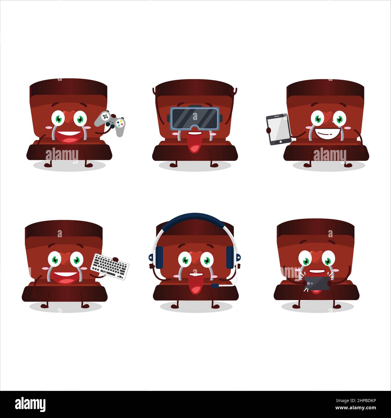 Red ring box cartoon character are playing games with various cute emoticons. Vector ...