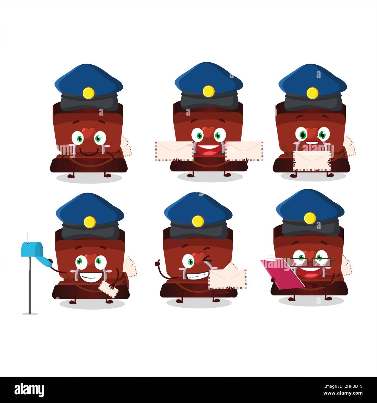 A picture of cheerful red ring box postman cartoon design concept ...