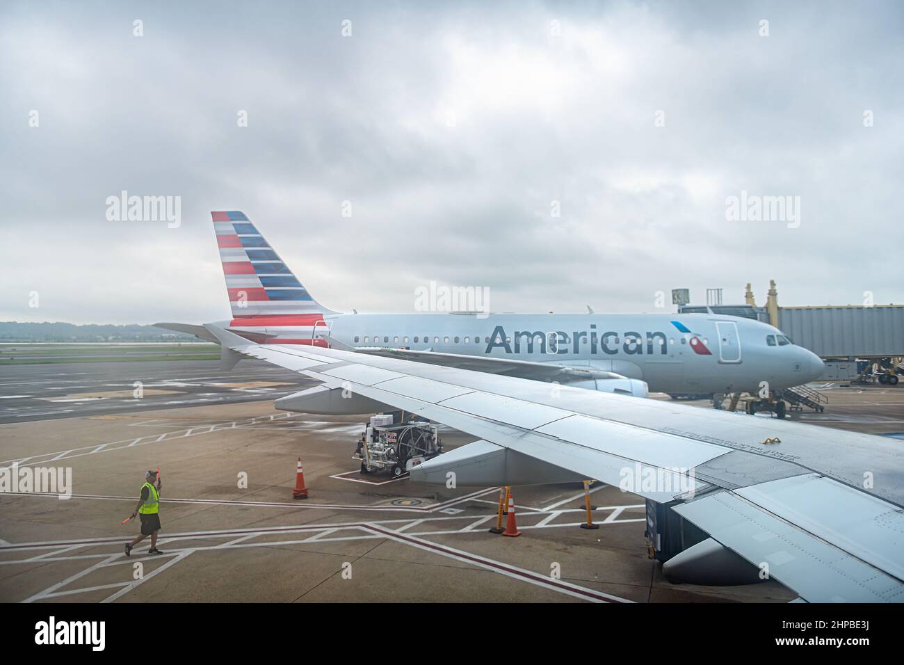 Washington DC, USA - August 17, 2021: Airplane view through window of ...