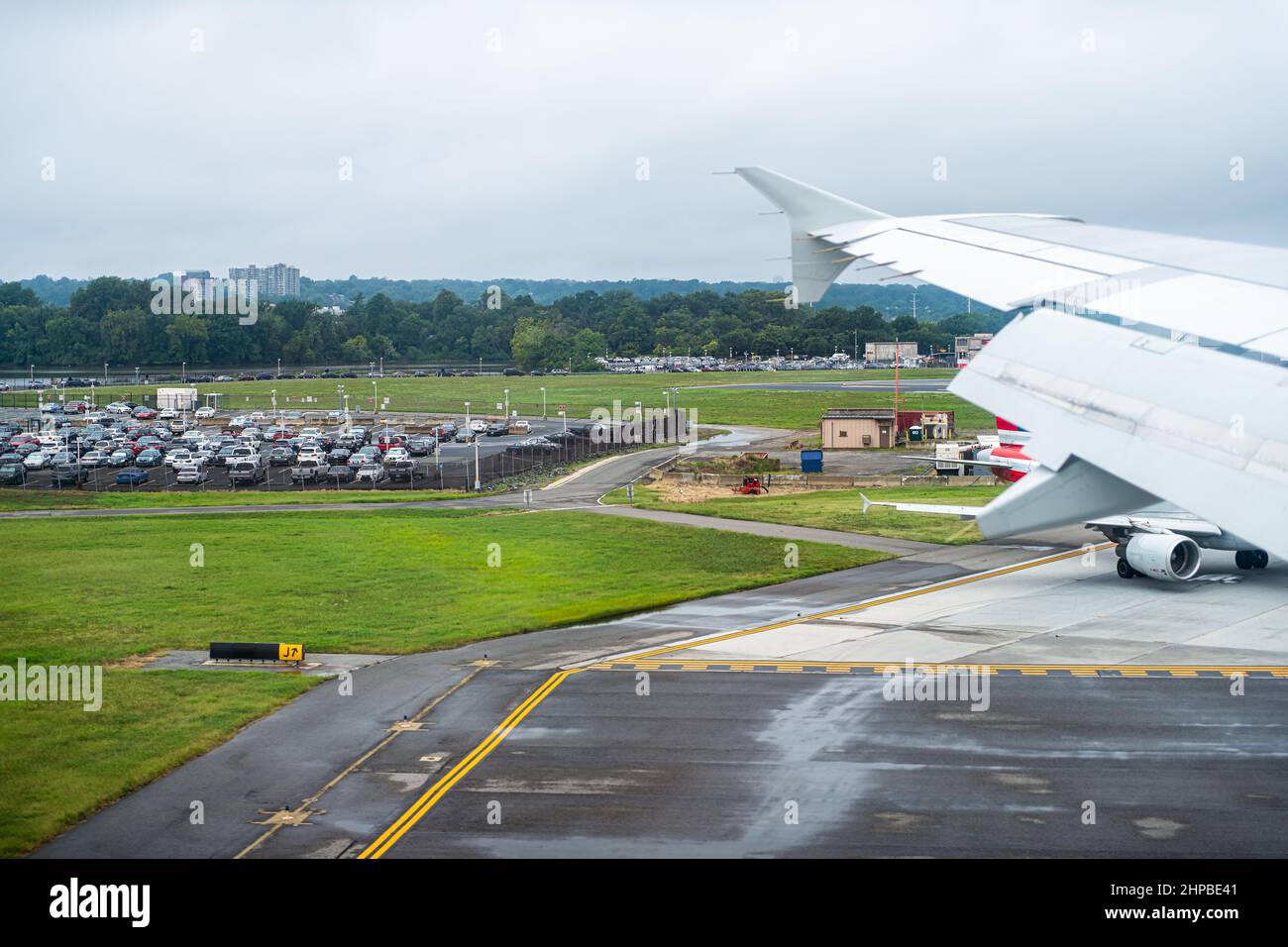 Washington DC, USA - August 17, 2021: Airplane view through window of ...