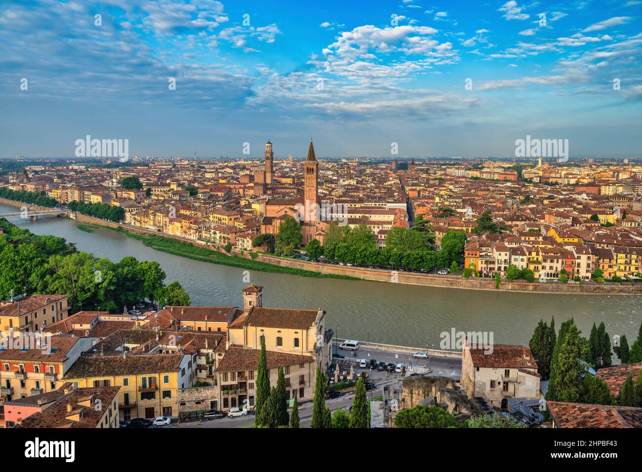 Verona Italy, high angle view city skyline at Adige river Stock Photo ...