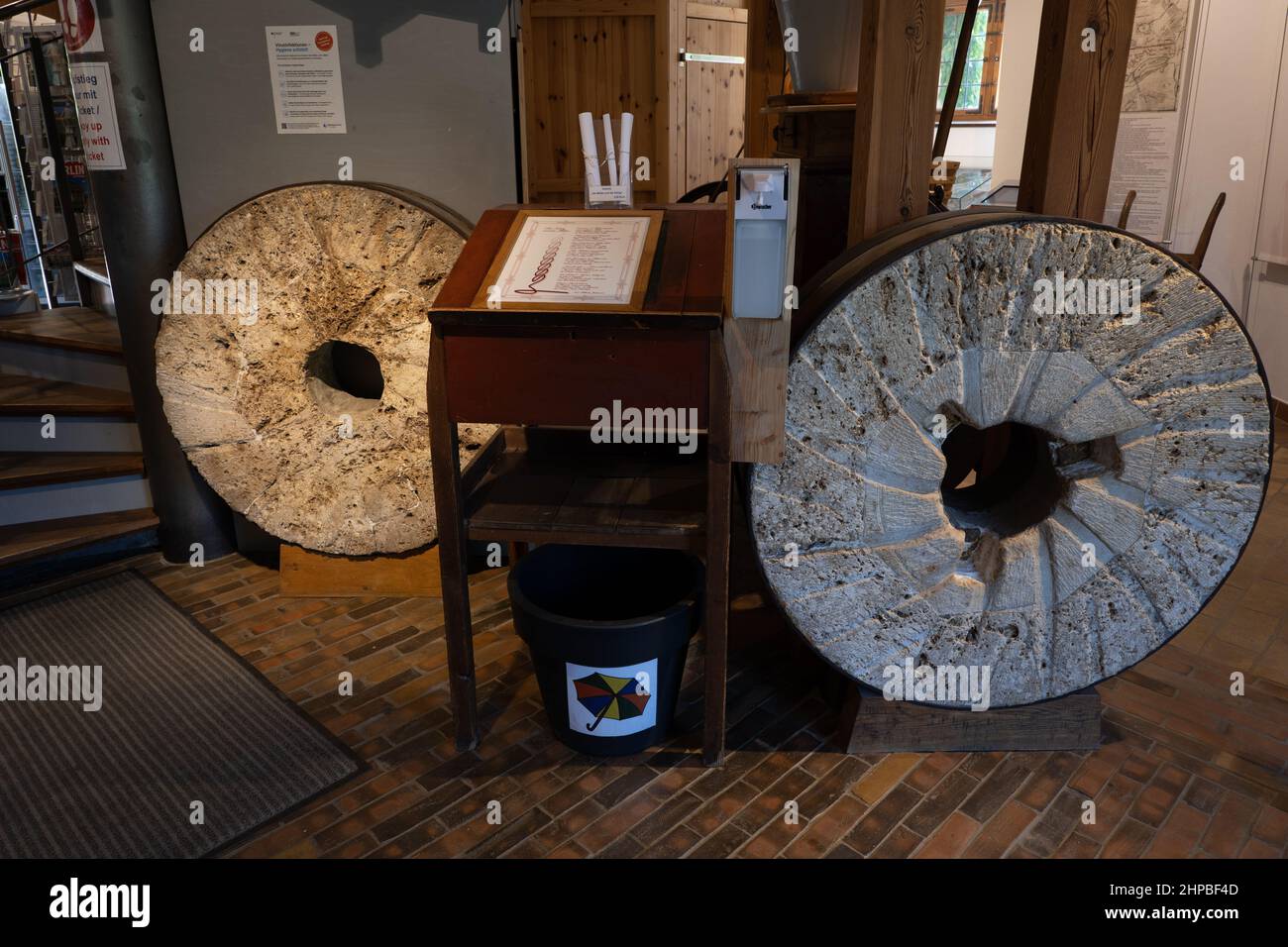Sandstone millstone in Historic Mill of Sanssouci museum exhibition in ...