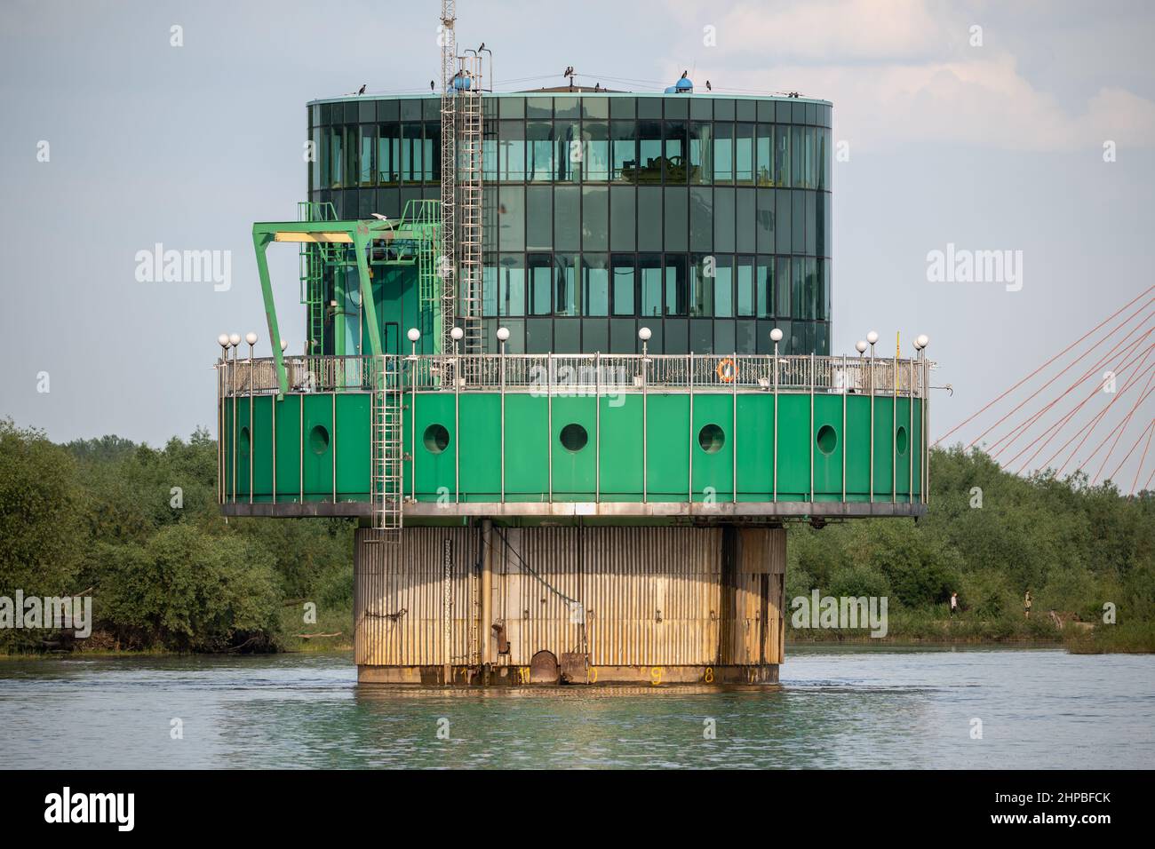 Gruba Kaśka (Fat Kate) water intake tower on Vistula river in city of ...