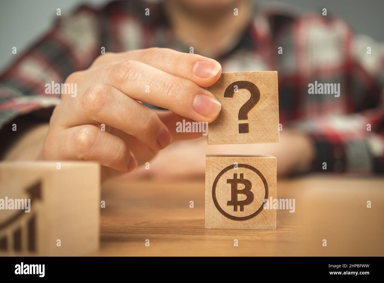 Bitcoin and question mark symbols on wooden cubes. Concept of FAQ ...