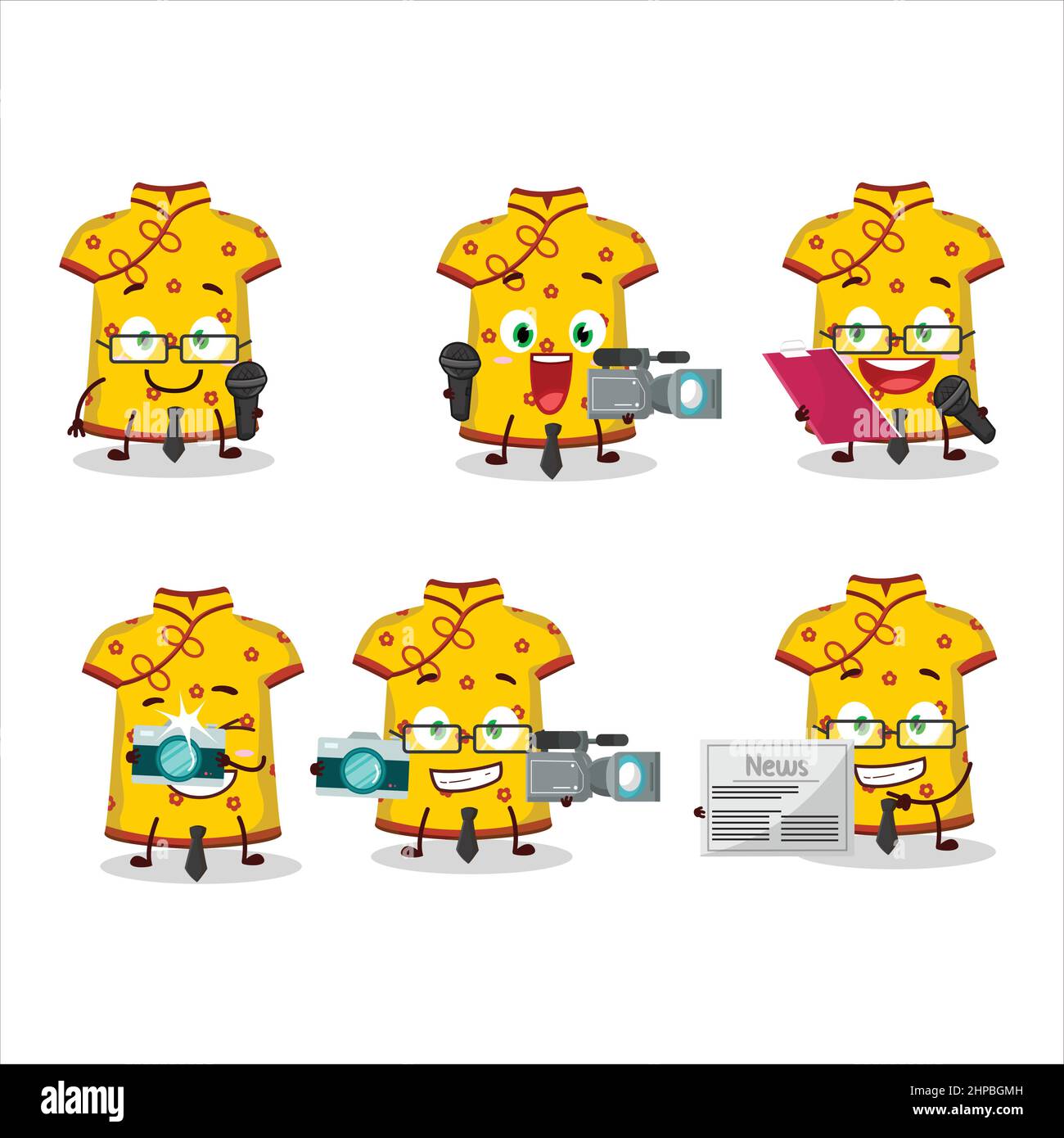 Character reporter yellow clothing kids chinese woman cute mascot with ...