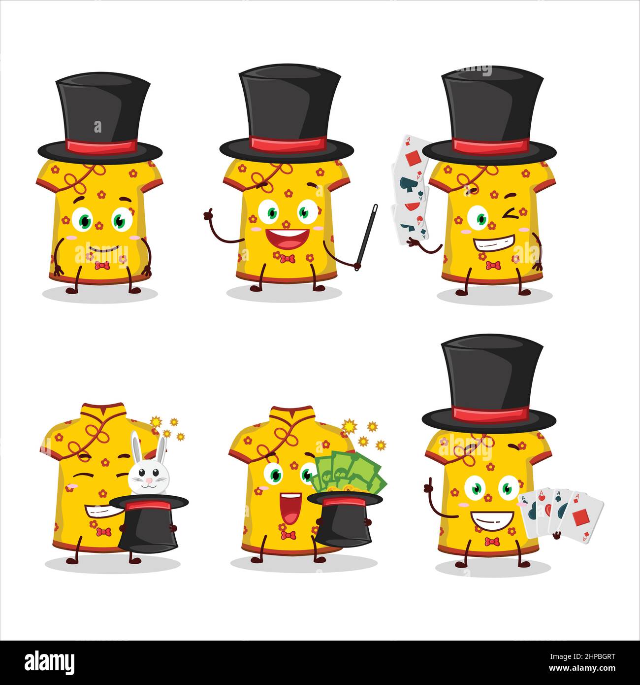 A yellow clothing kids chinese woman Magician cartoon character perform ...