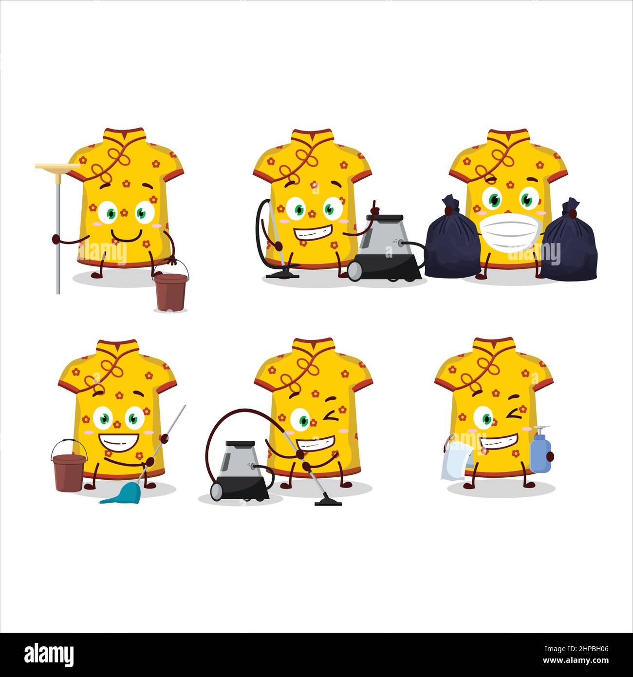 Cleaning service yellow clothing kids chinese woman cute cartoon ...