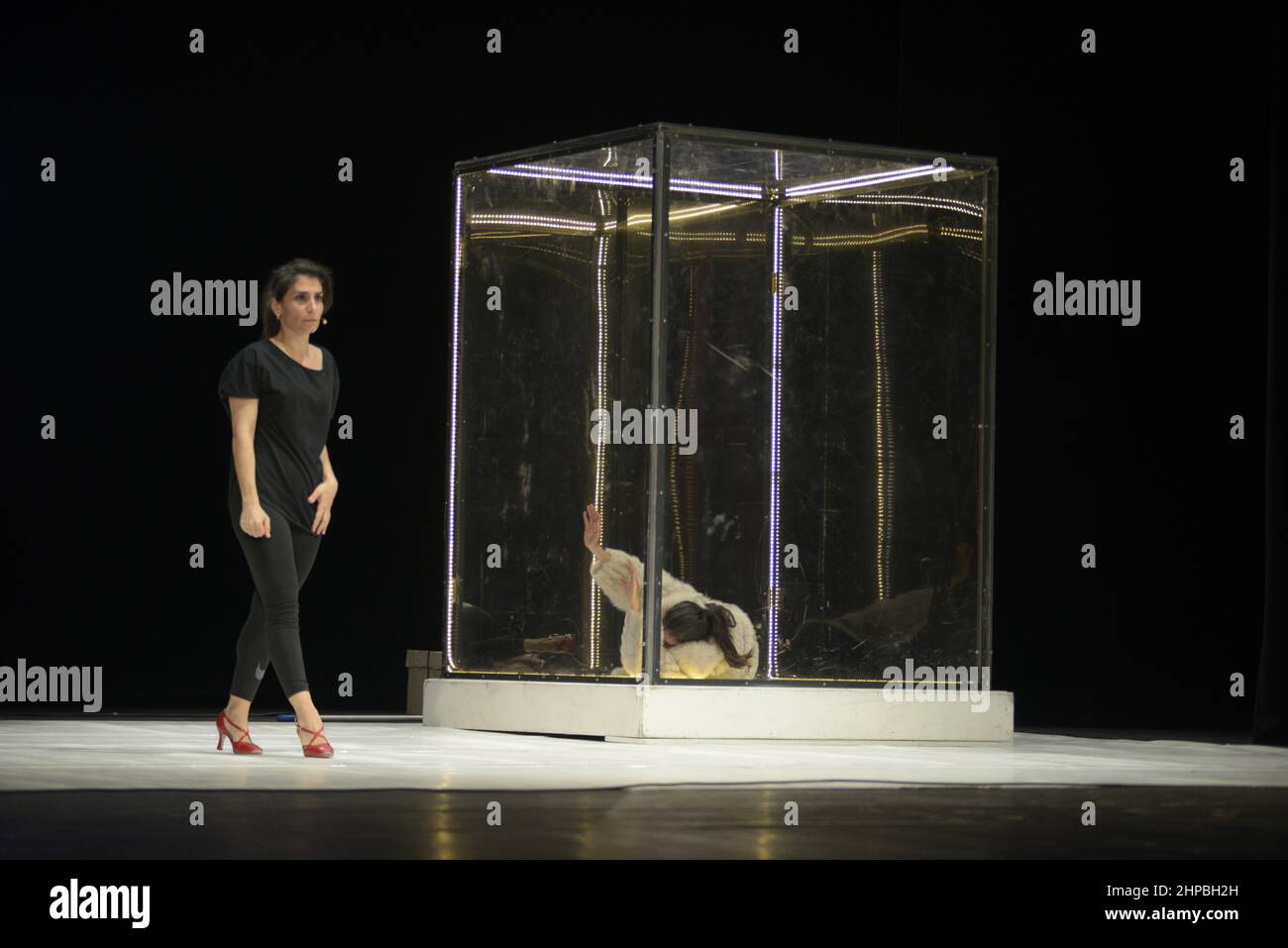 Giulia and Paola Michelini perform on the stage of the Ferrara theater ...
