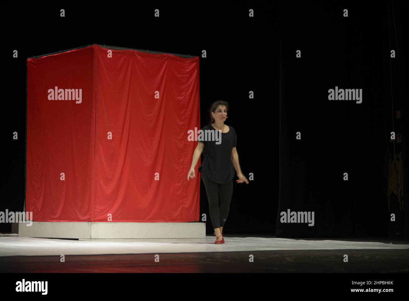 Giulia and Paola Michelini perform on the stage of the Ferrara theater ...