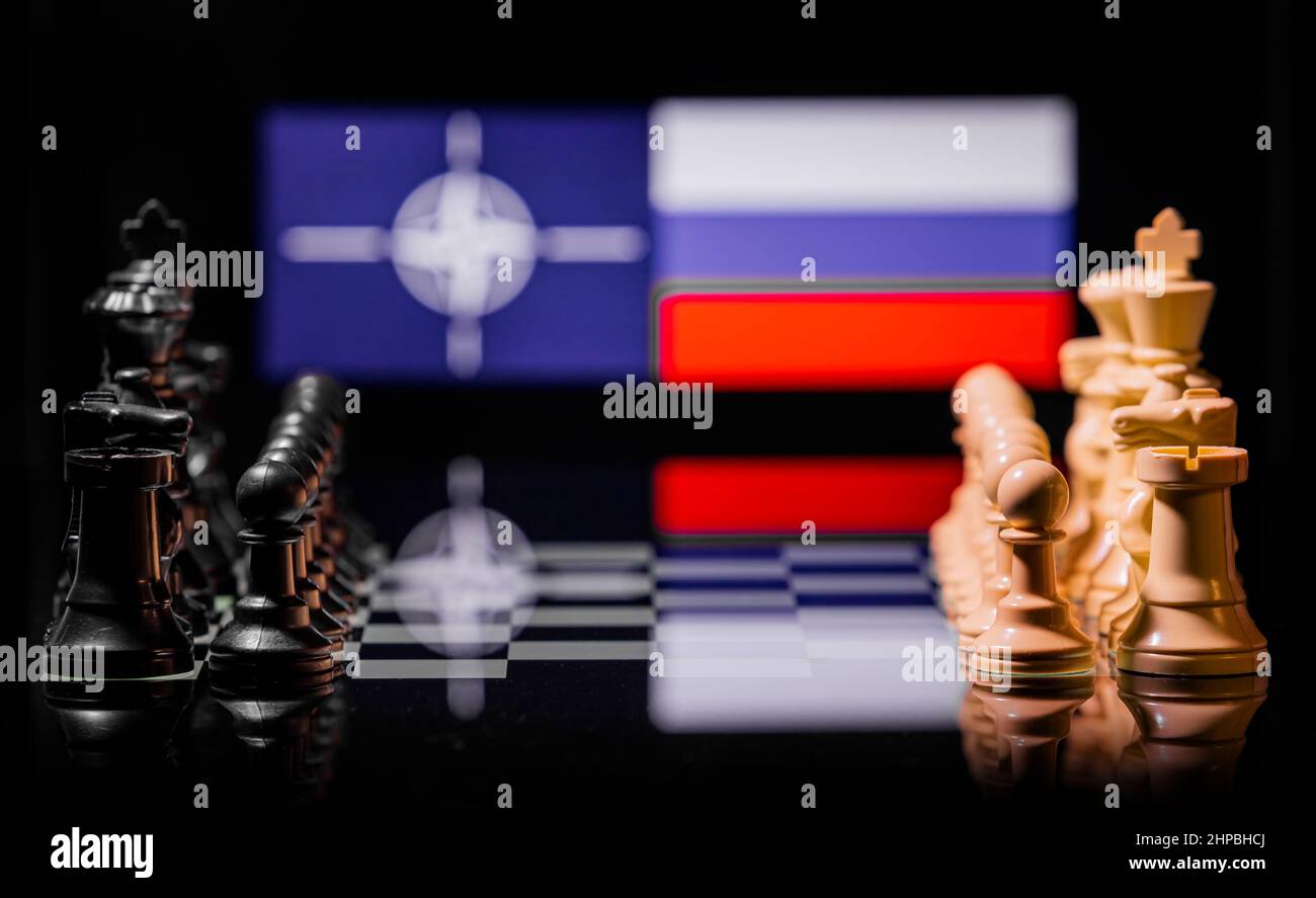 Conceptual image of war between Russia and NATO using chess pieces and ...