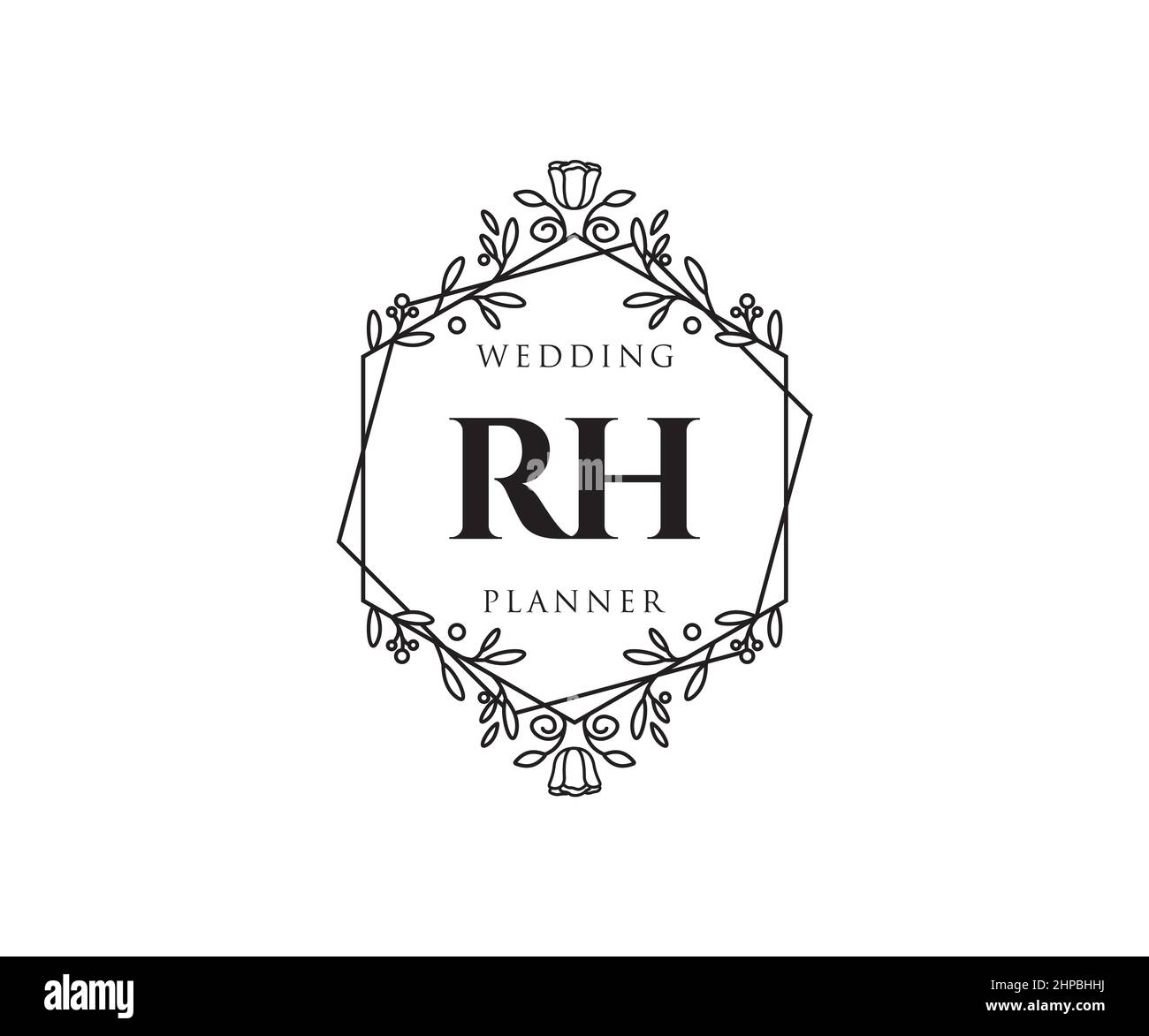 RH Initials letter Wedding monogram logos collection, hand drawn modern ...