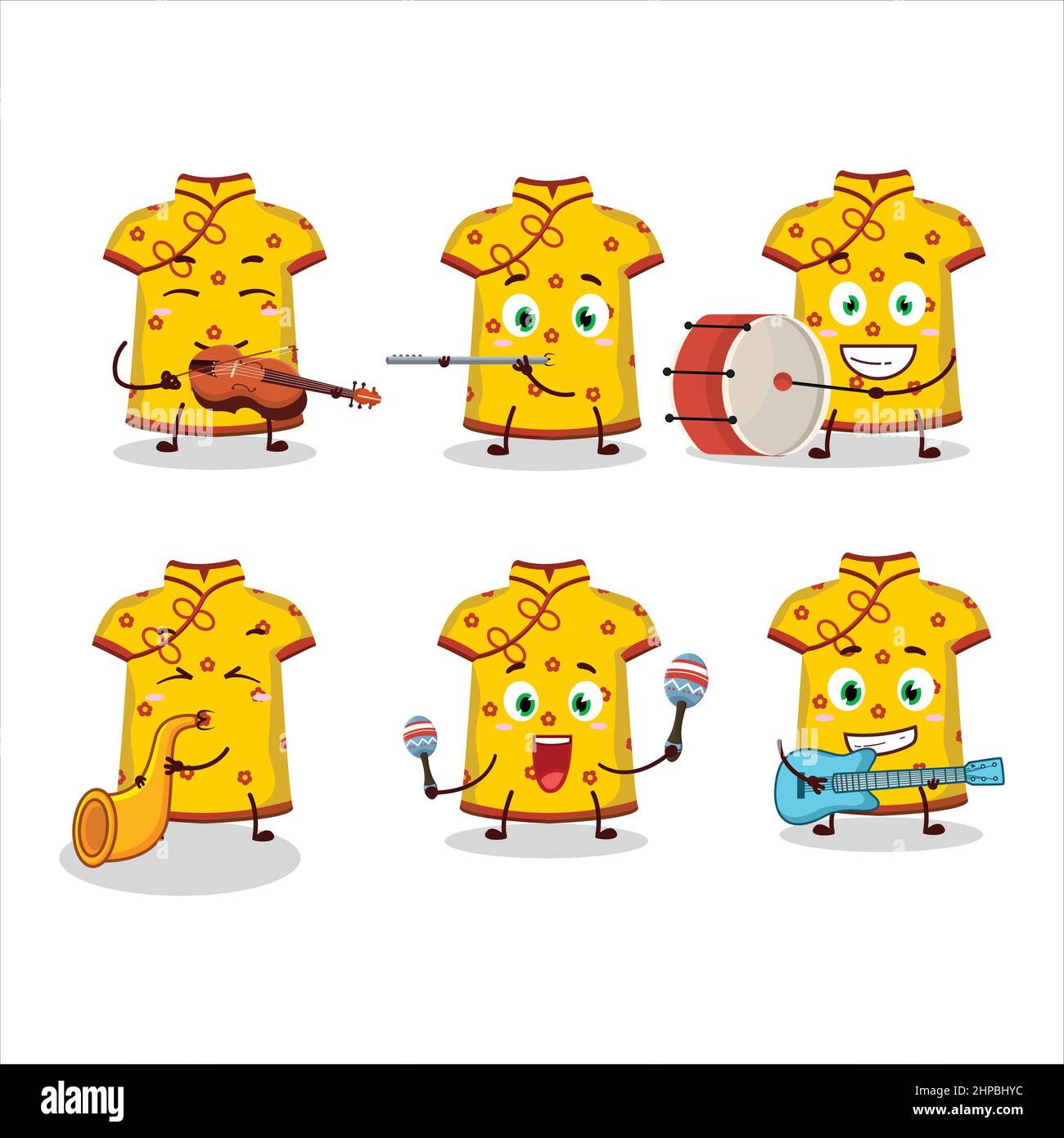 Cartoon character of yellow clothing kids chinese woman playing some ...