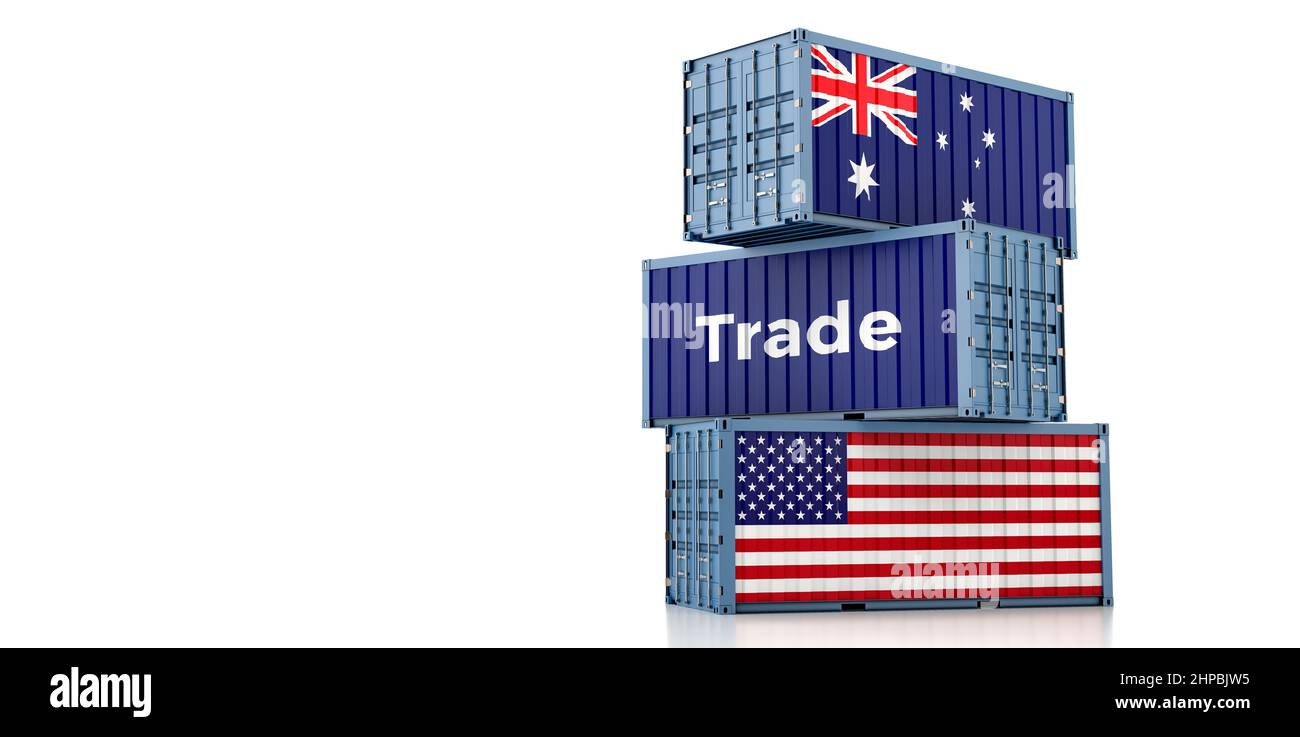 Freight containers with USA and Australia national flags. 3D Rendering ...
