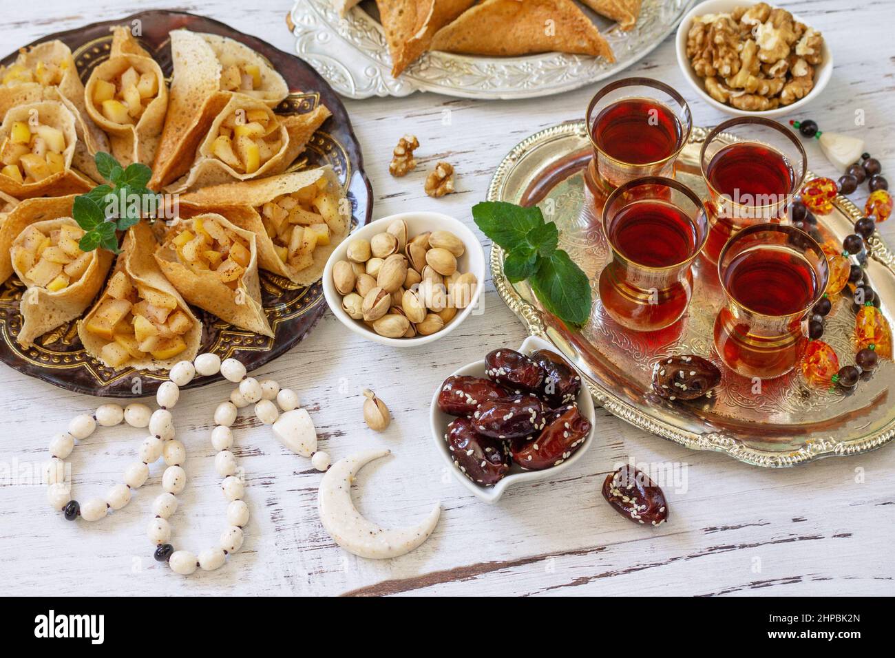 Ramadan Kareem festive, fasting, halal food. Ramadan menu: assorted ...