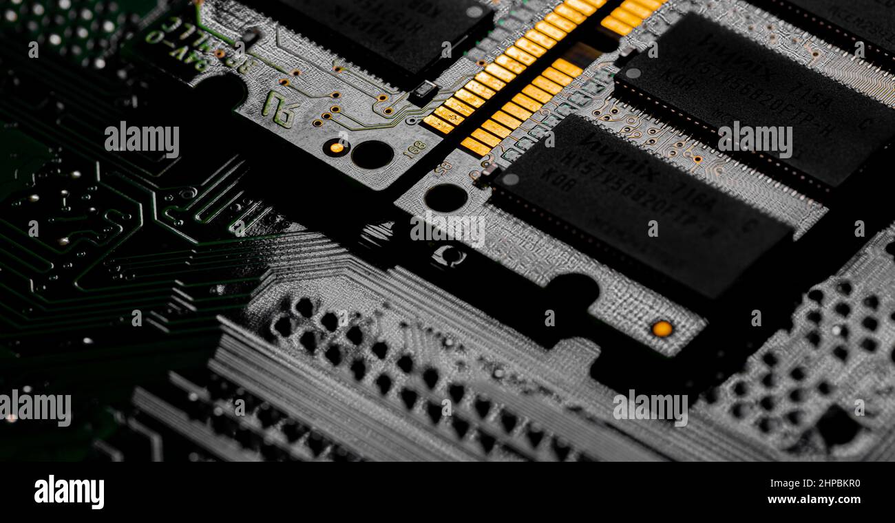 Macro Close Up Of Computer Ram Chip Random Access Memory Chip Slot For