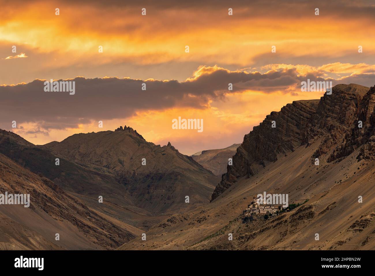 Colourful sky over Monastery at sunset at Kaza , Spiti Valley ...