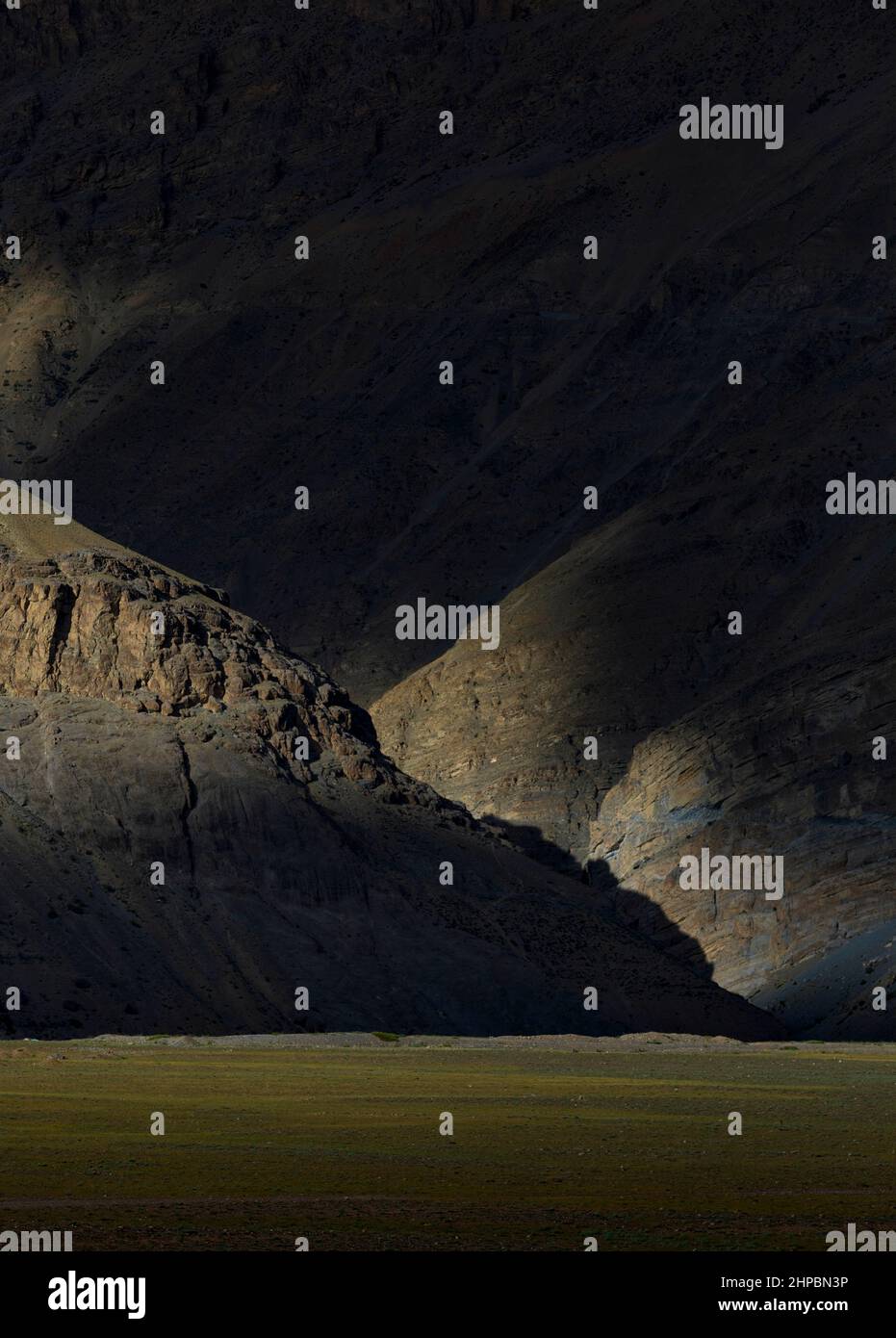 Play of light and shadow on the mountains seen at Kaza, Spiti Valley ...