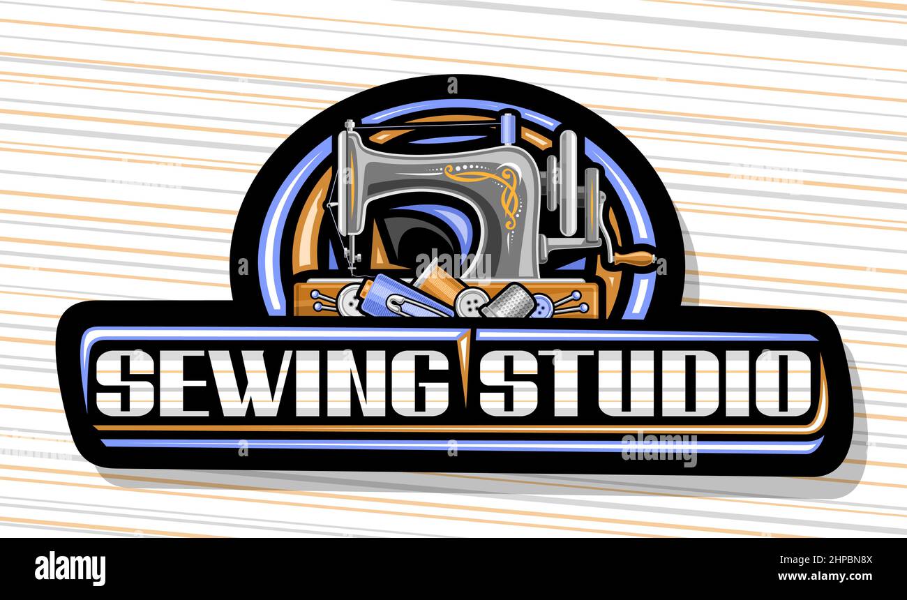 Vector logo for Sewing Studio, dark decorative sign board with ...