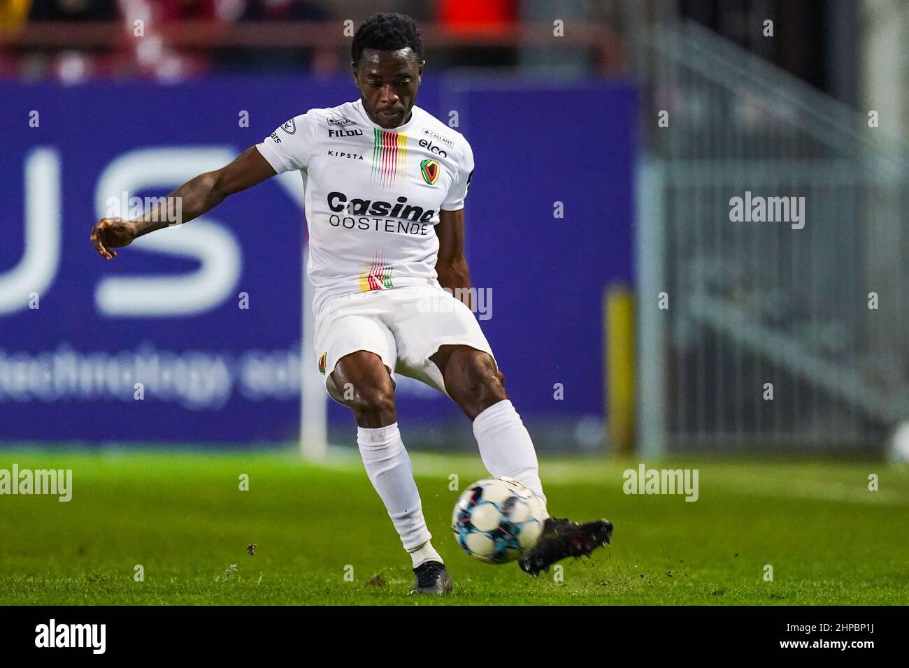 MECHELEN, BELGIUM - FEBRUARY 12: David Atanga of KV Oostende during the ...