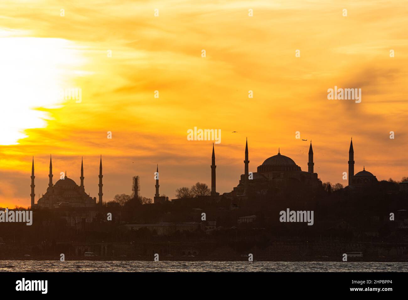 Istanbul landscape. Sunset over Istanbul Silhouette. View of Hagia ...