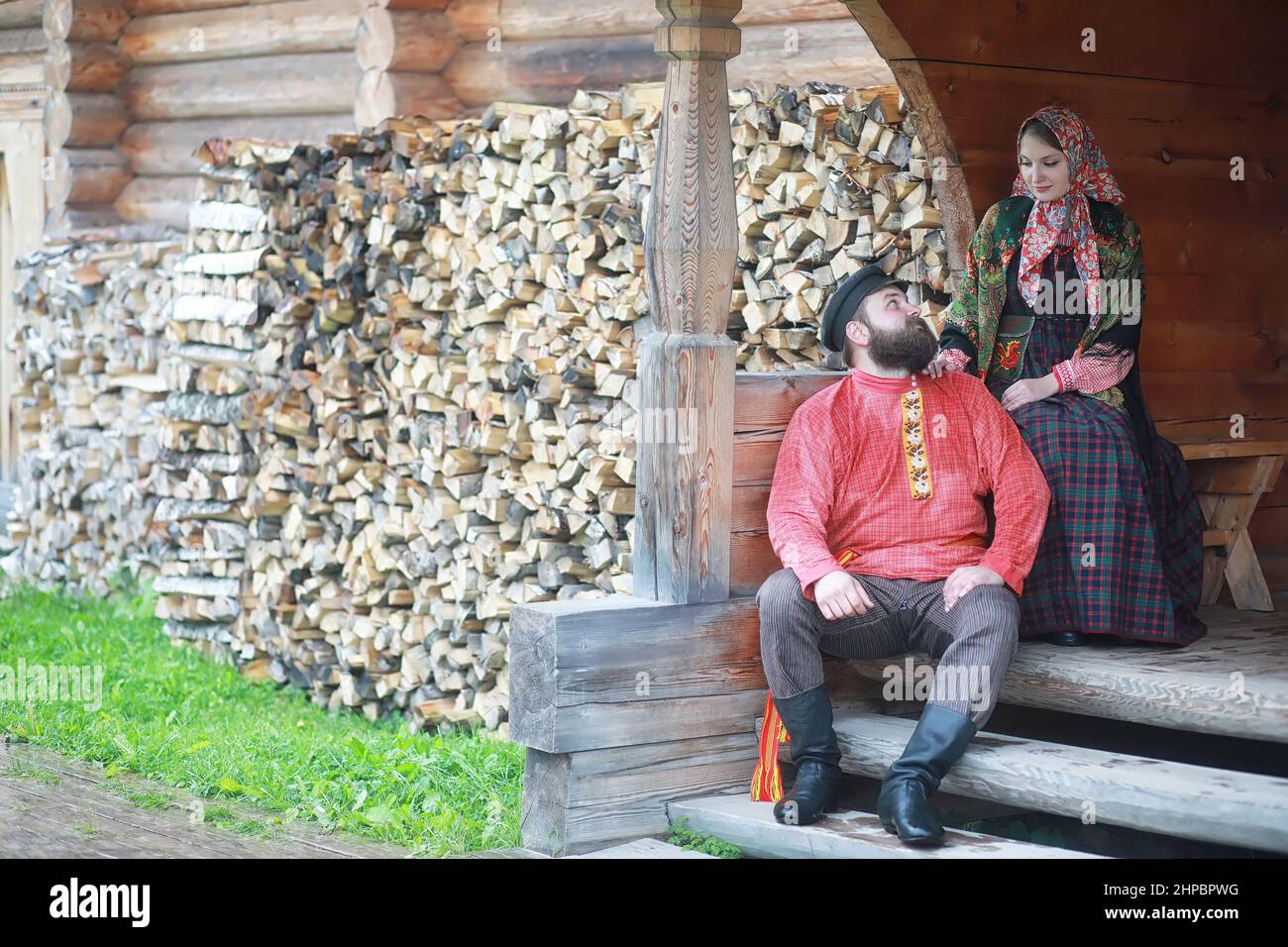 Traditional Slavic rituals in the rustic style. Outdoor in summer ...