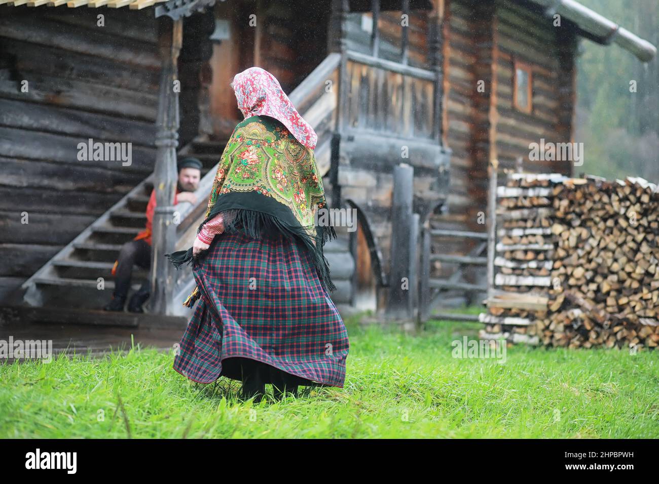 Traditional Slavic rituals in the rustic style. Outdoor in summer ...