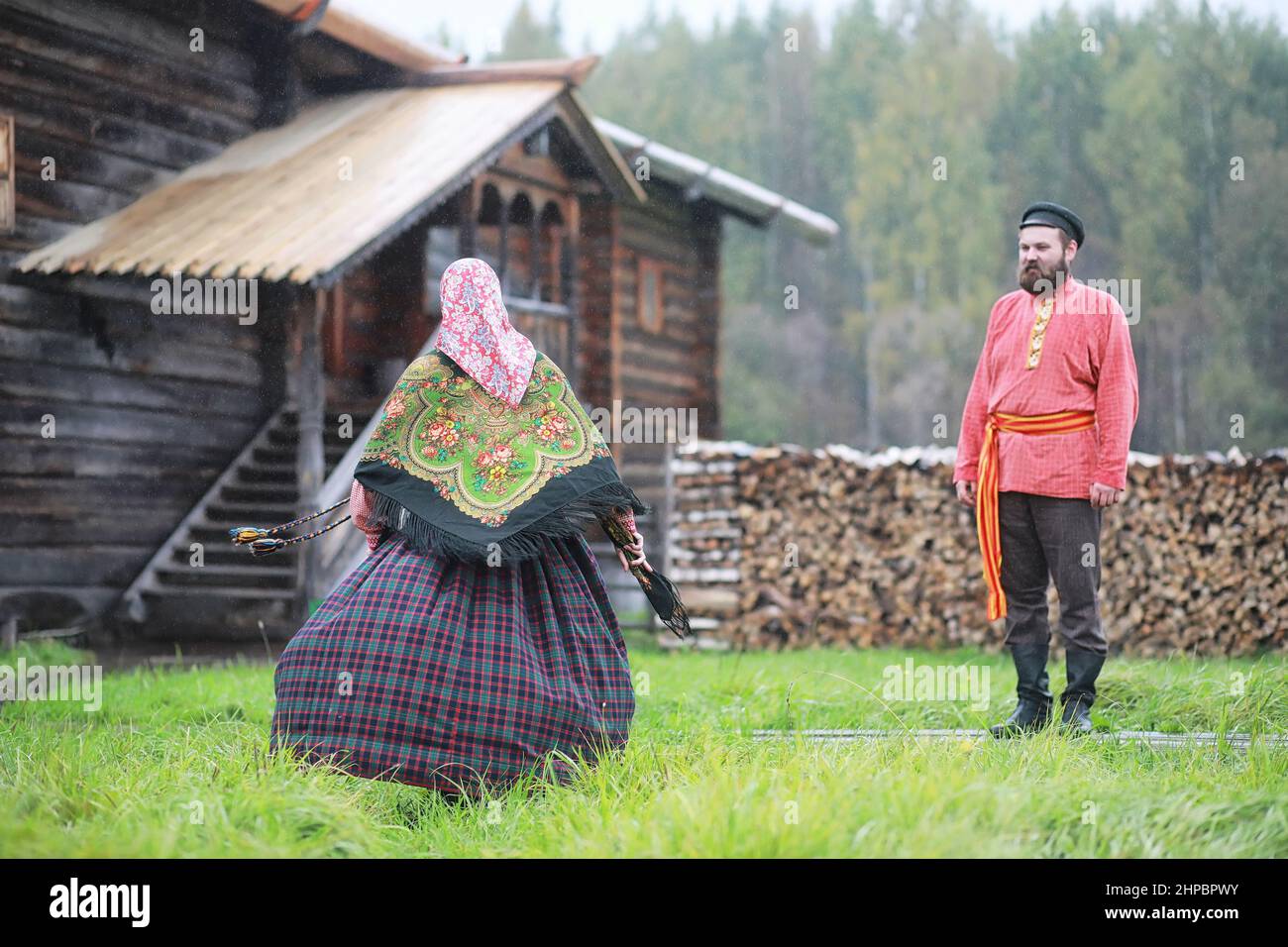 Traditional Slavic rituals in the rustic style. Outdoor in summer ...