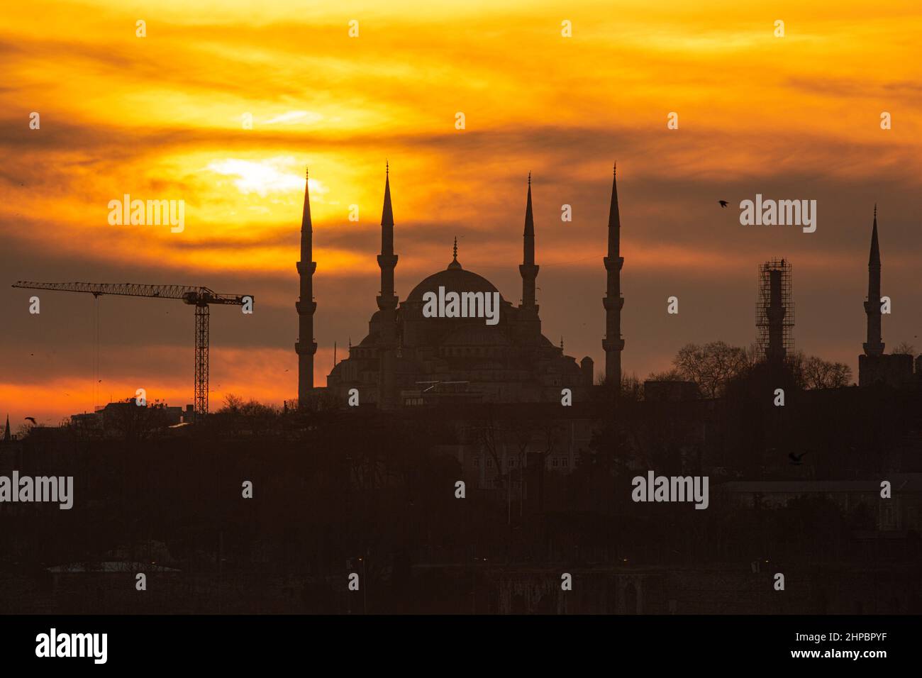 Istanbul landscape. Sunset over Istanbul Silhouette. View of Hagia ...