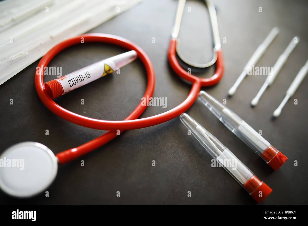 Medical background. Cotton swabs for taking a smear on the table. test ...
