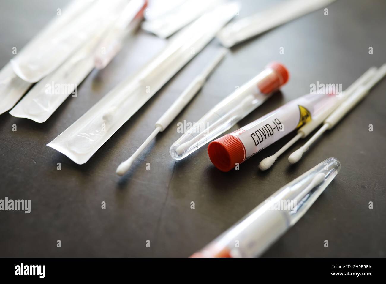 Medical background. Cotton swabs for taking a smear on the table. test ...