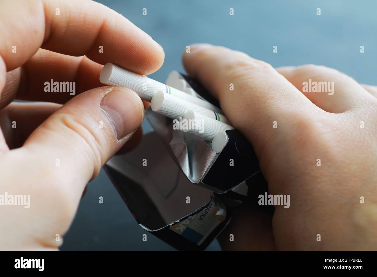 Tobacco smoking. Cigarettes in pack. Harmful deadly habit of smoking ...