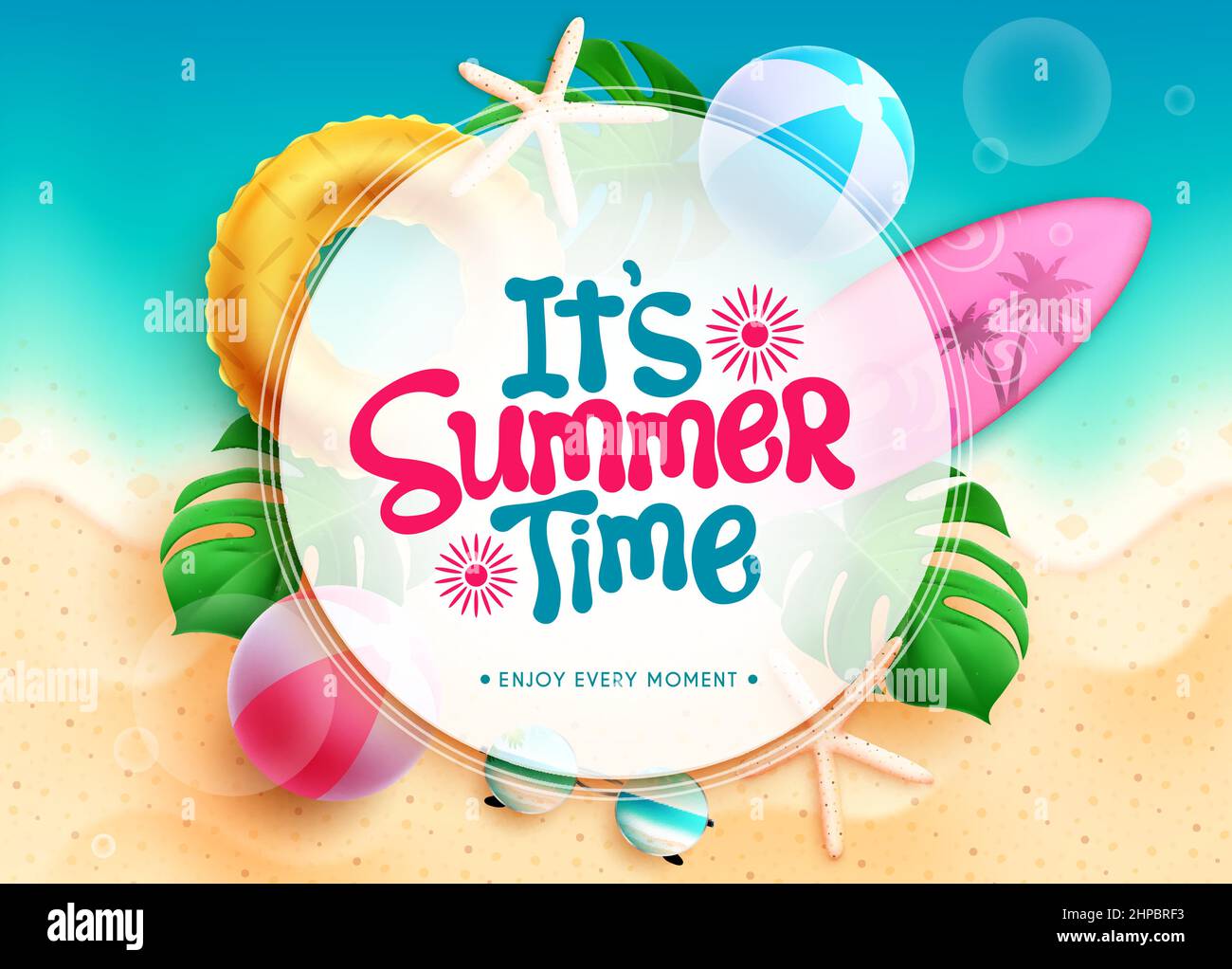 Summer time vector template design. It's summer time text in white ...