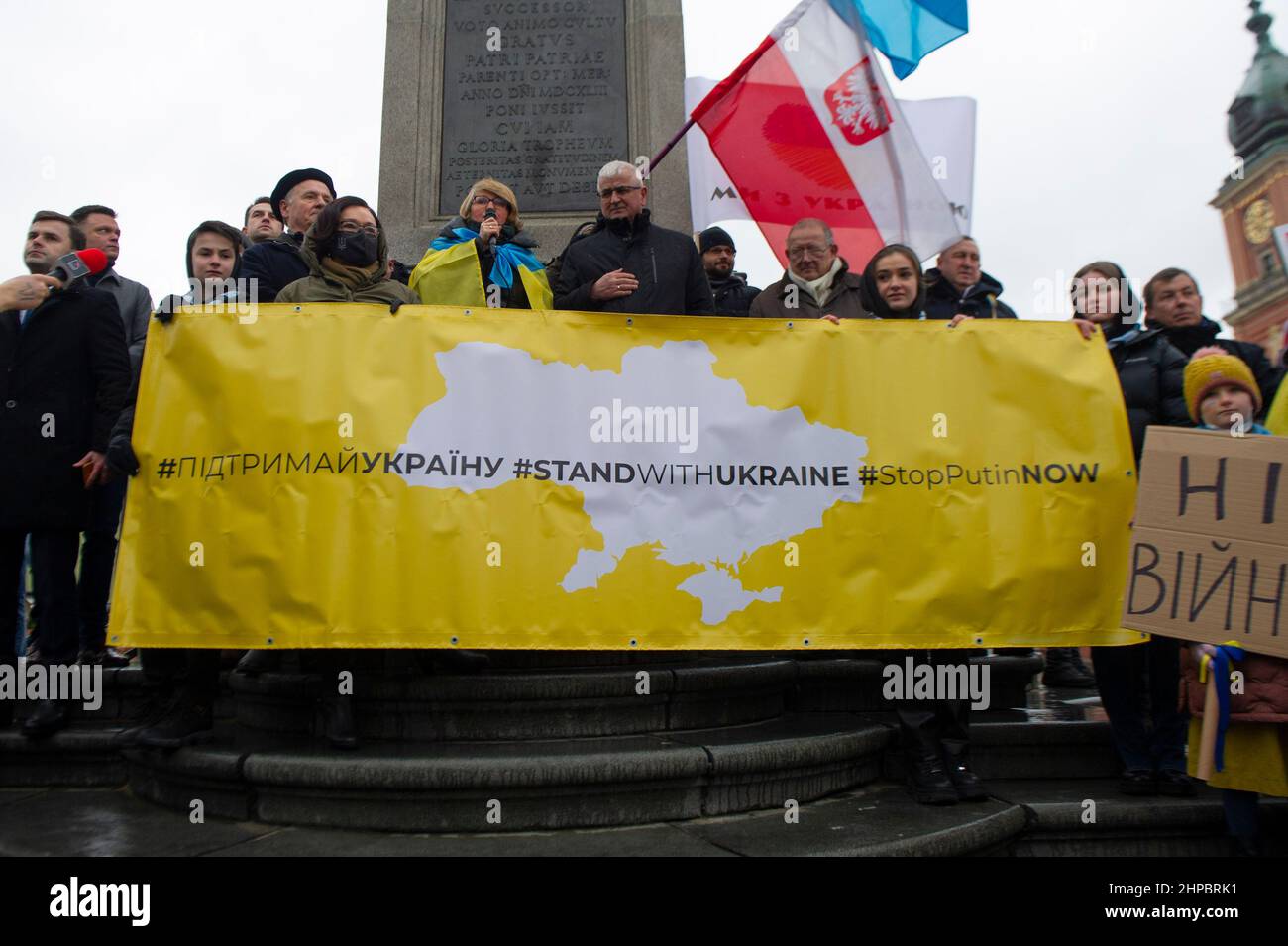 Warsaw, Warsaw, Poland. 20th Feb, 2022. Demonstrators hold a banner ...