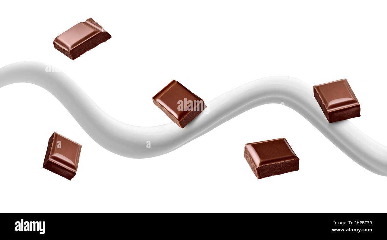 chocolate piece milk splash flow Stock Photo - Alamy