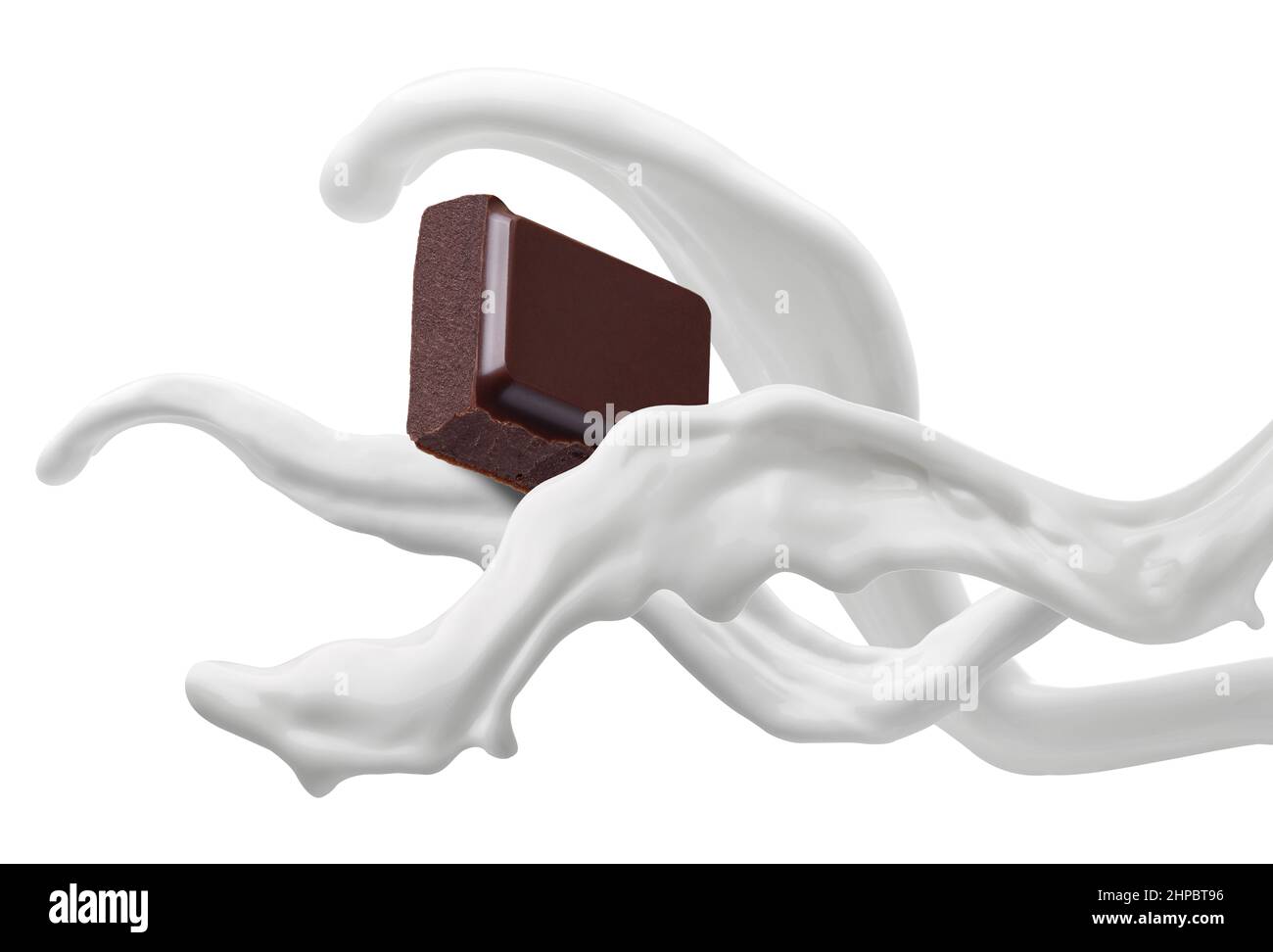 chocolate piece milk splash flow Stock Photo - Alamy