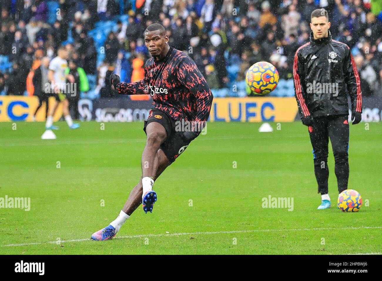 Paul Pogba #6 of Manchester United shoots on goal during the pre-game ...