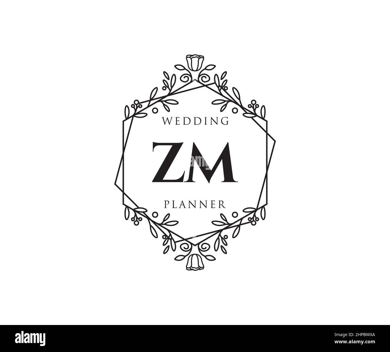 ZM Initials letter Wedding monogram logos collection, hand drawn modern ...