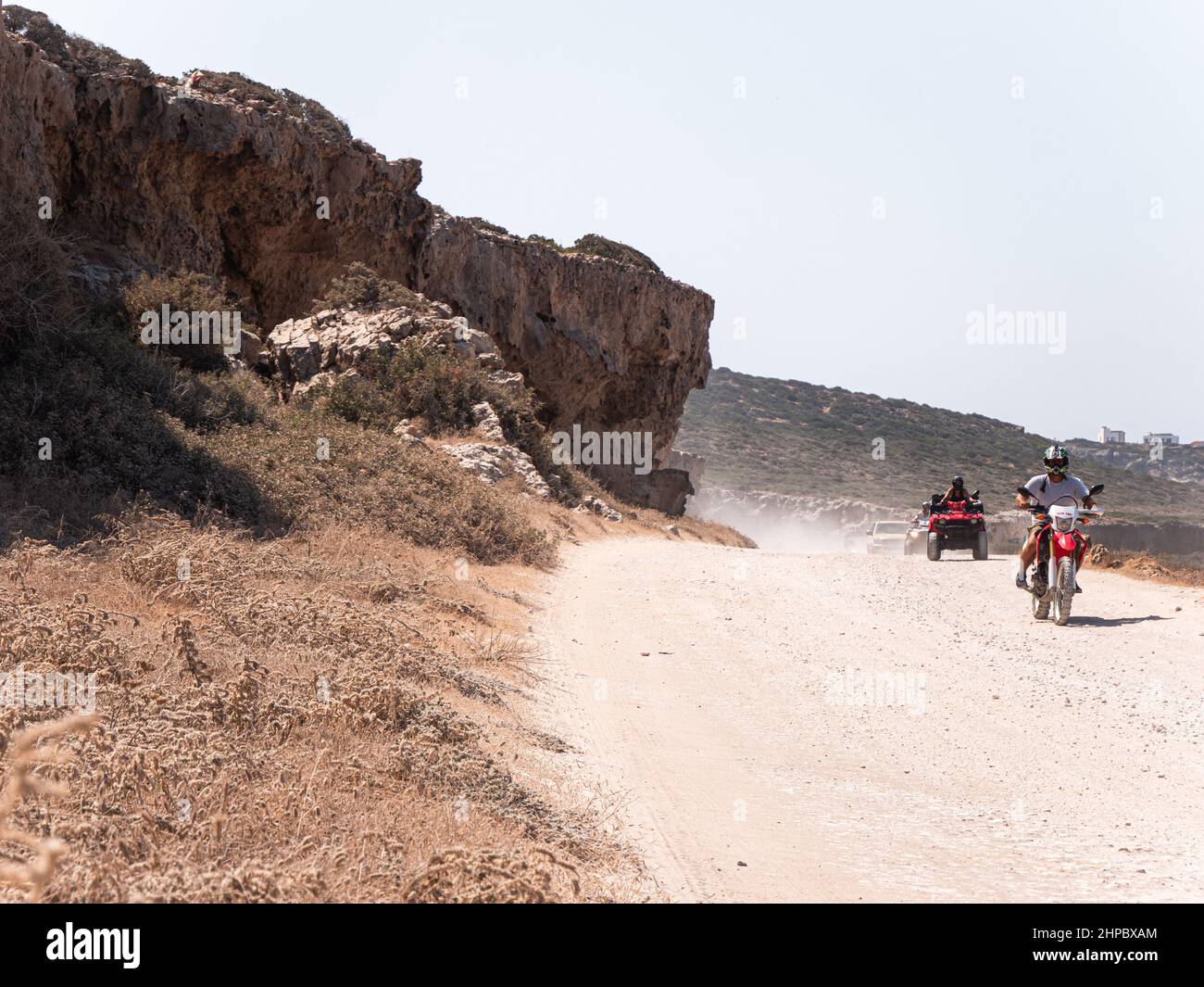 Tourists driving motorcycles in the Akamas peninsula Stock Photo - Alamy