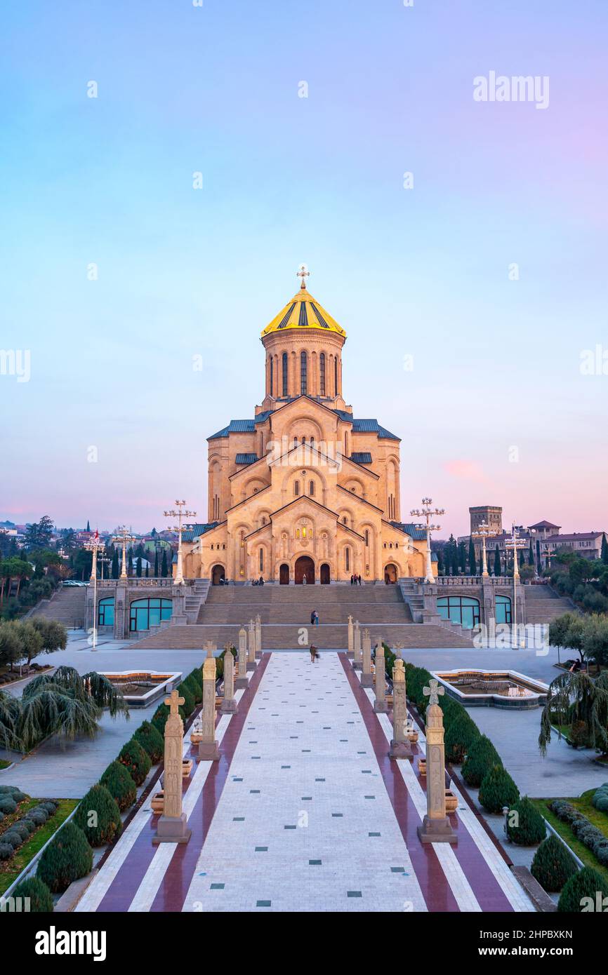 Holy Trinity Cathedral of Tbilisi - Sameba in the evening, Georgia ...