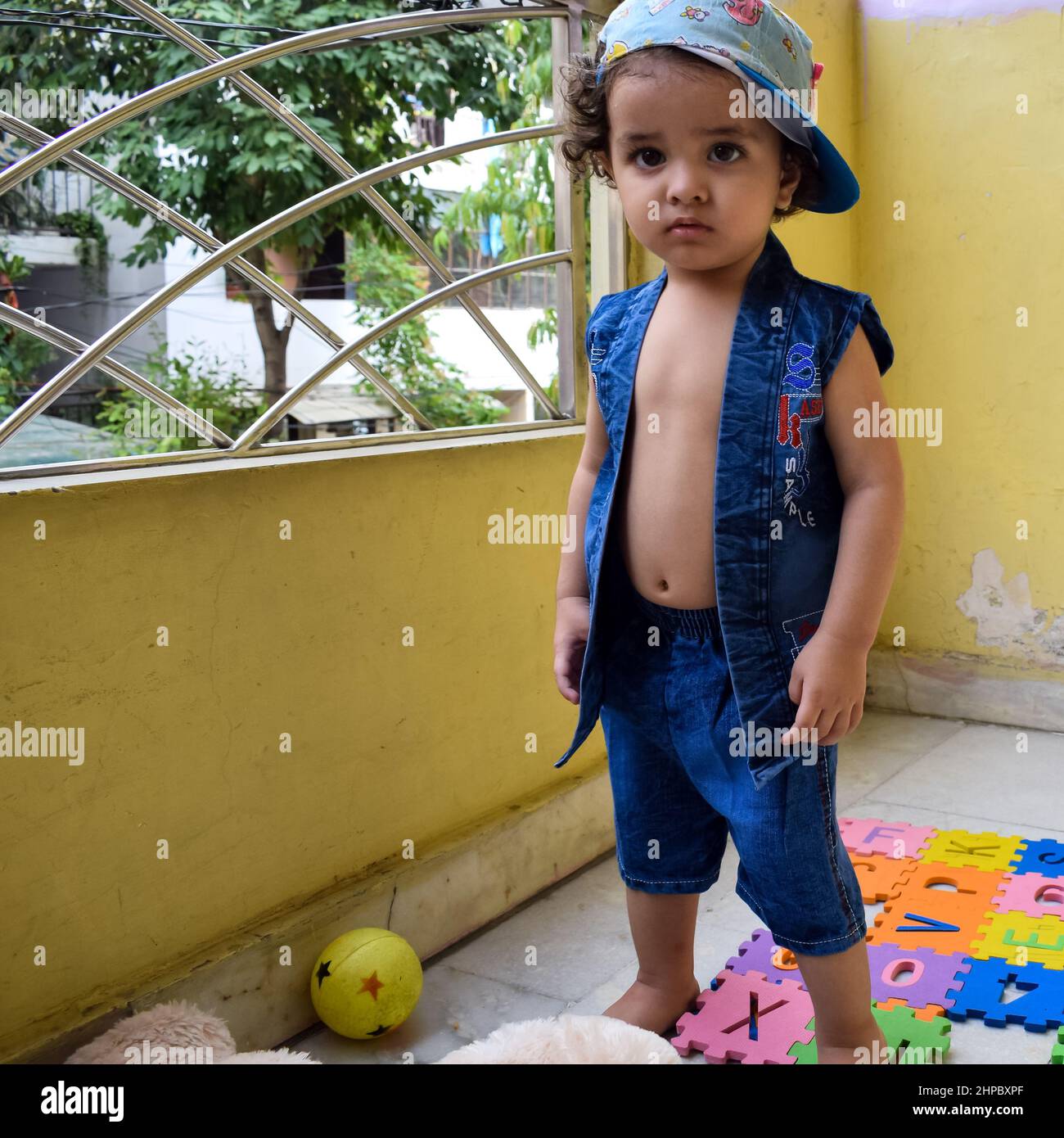 Cute little boy Shivaay at home balcony during summer time, Sweet ...