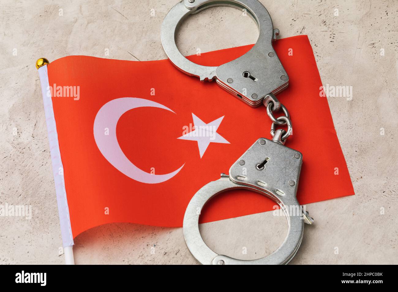 Turkish flag and handcuffs on an abstract background, the concept of ...