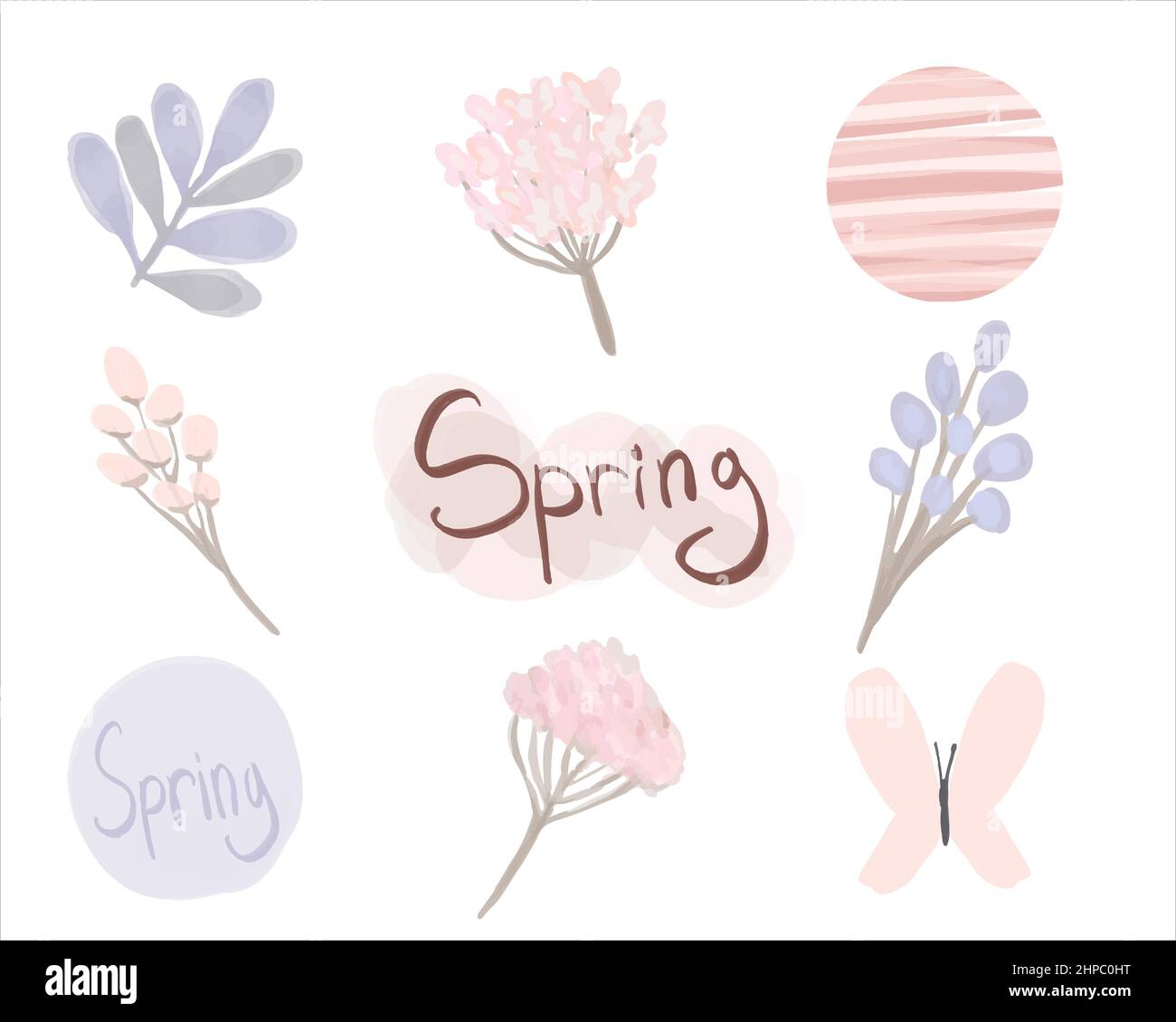 Spring set. Hand drawn Vector elements. Floral watercolor collection in ...