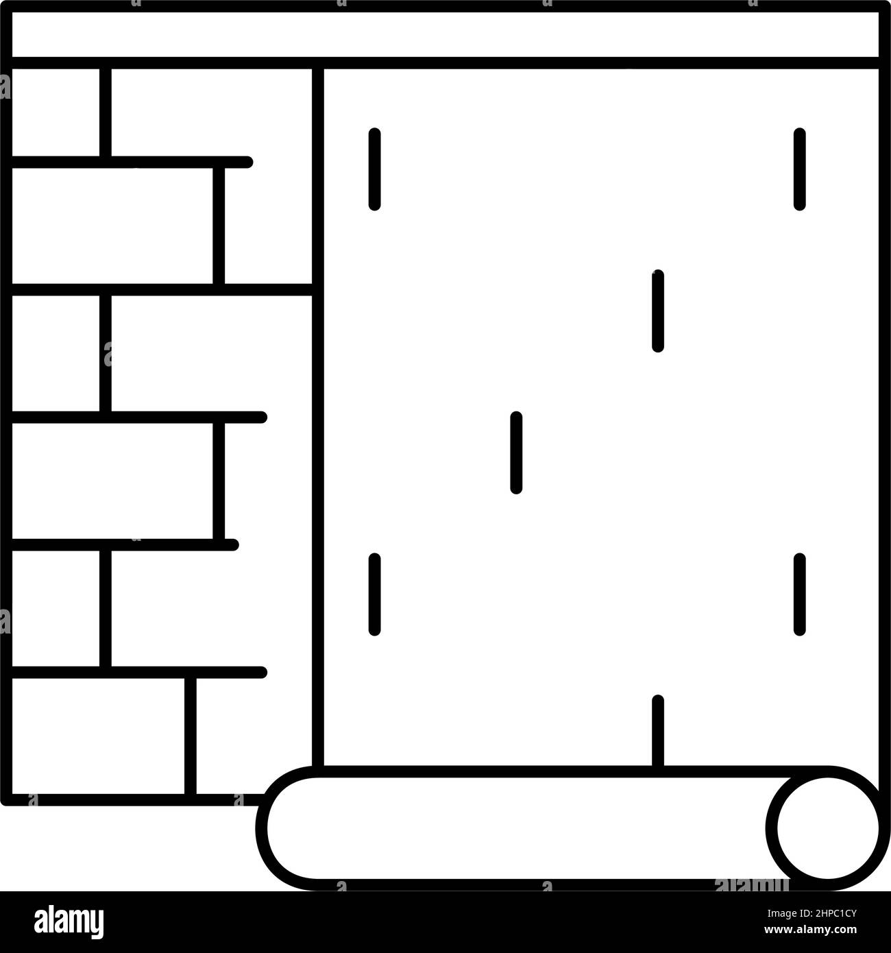 gluing wallpapper on brick wall line icon vector illustration Stock ...