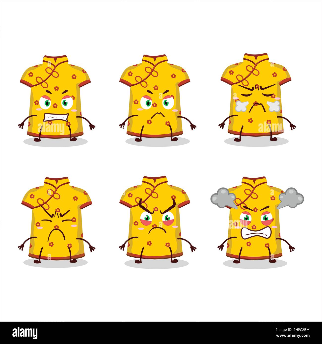Yellow clothing kids chinese woman cartoon character with various angry ...