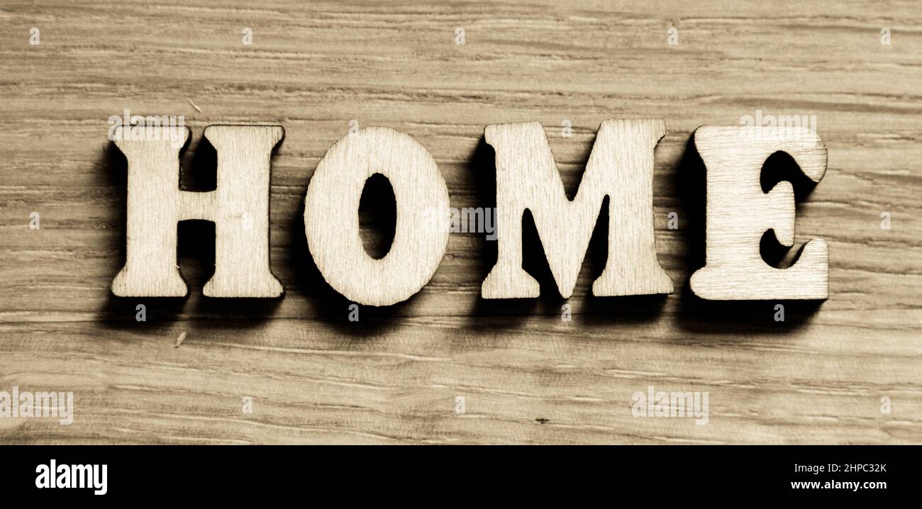 Home - word of 3D wooden letters Stock Photo - Alamy