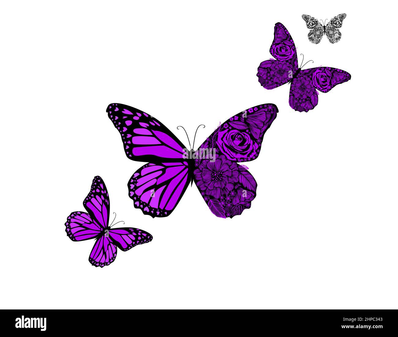 Butterfly Violet from patterns. Vector Patterned illustration for ...