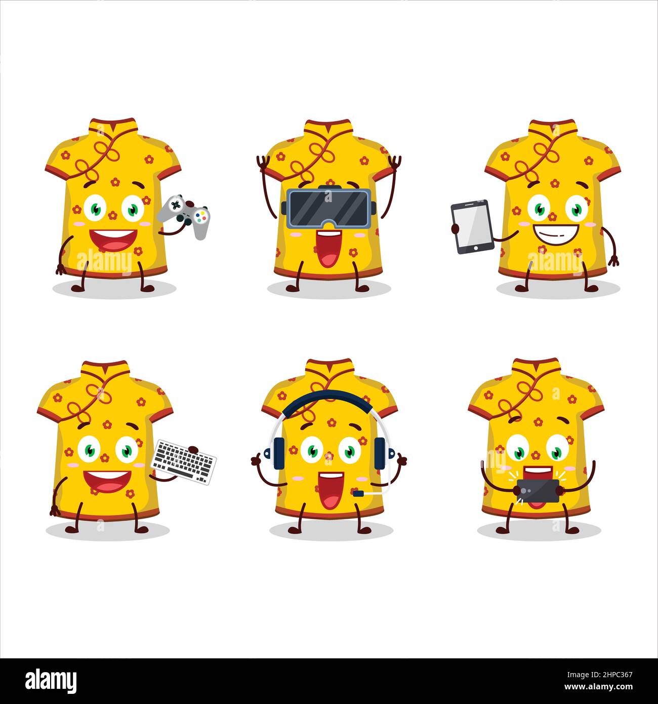 Yellow clothing kids chinese woman cartoon character are playing games ...